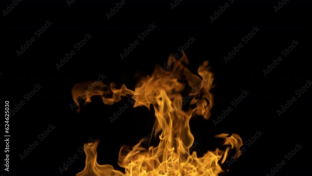 4k Slow Motion Shot Fire Flames Isolated on Black Background moving ...