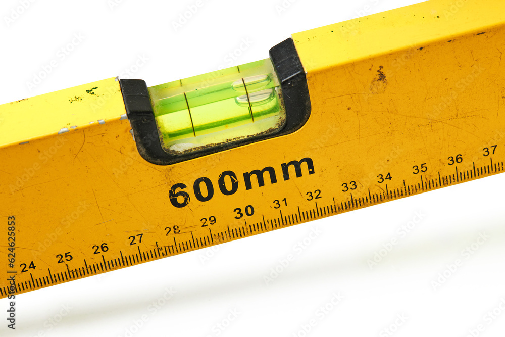 Old Water Level Gauge Ruler (Spirit Level) isolated on white background ...