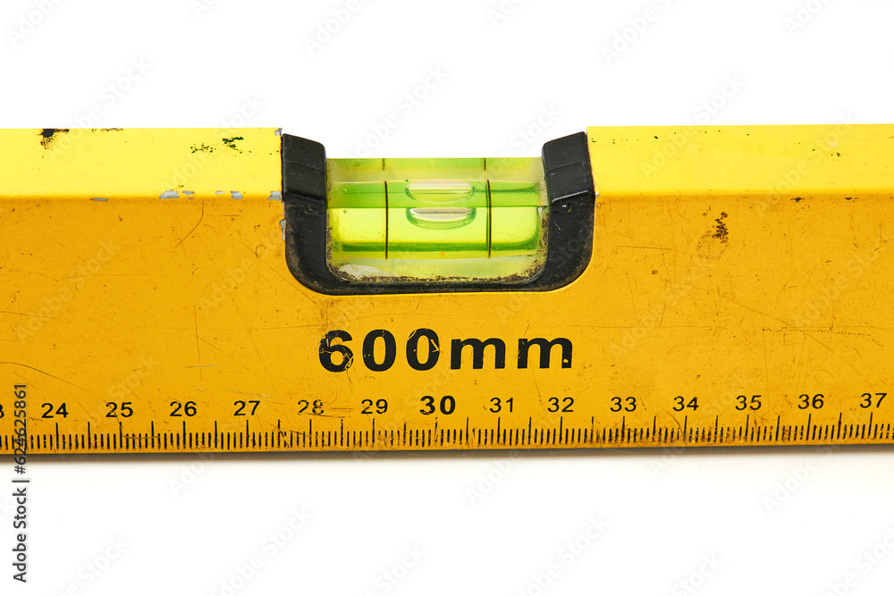 Old Water Level Gauge Ruler (Spirit Level) isolated on white background ...