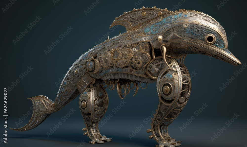 Amidst the waves, the anthropomorphic dolphin stands tall in its ...