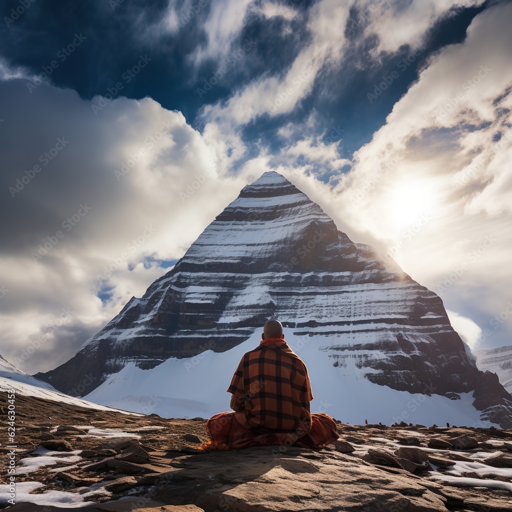 Yogi Baba practising puja in front of Kailash parvat. Poster design for ...