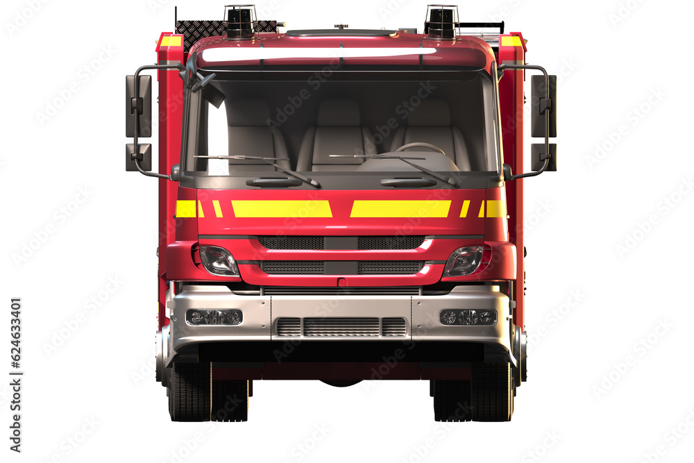 front side view of fire truck isolated on white empty background ...