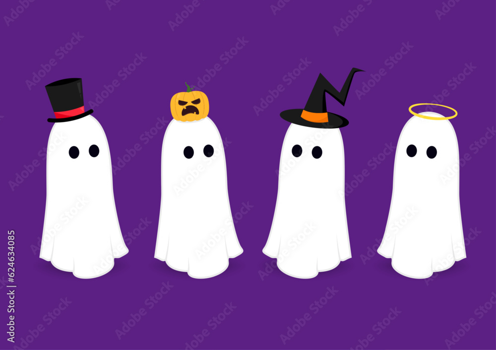 Cute ghost floating for Trick or Treat. Funny spooky boo character ...