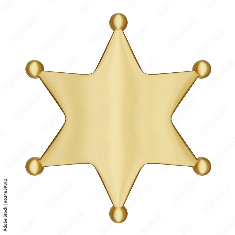 gold western sheriff badge isolated on white background element 3d ...