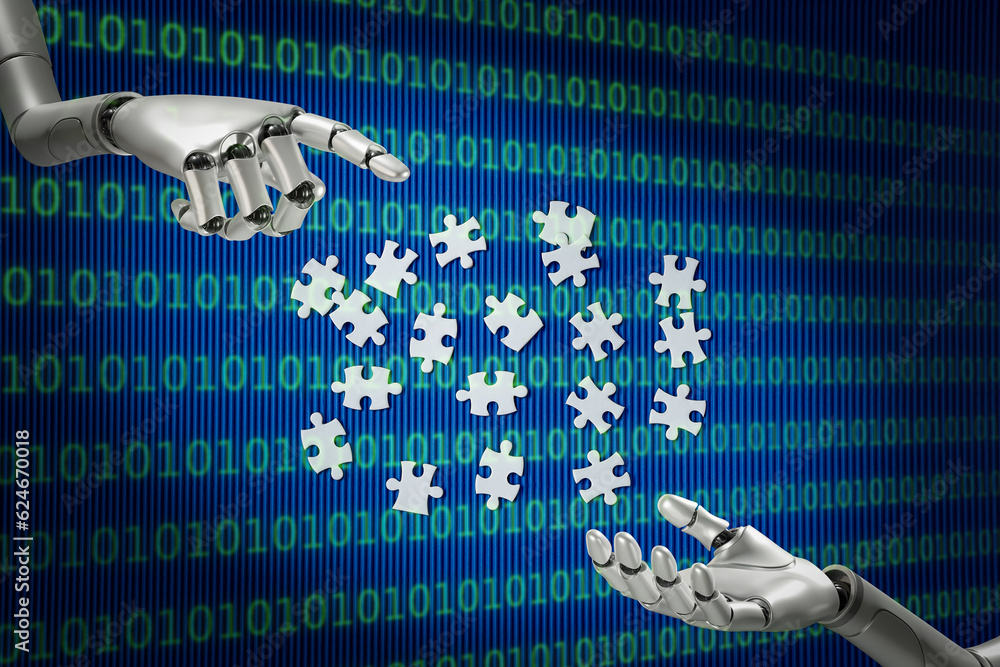Robot and Jigsaw Puzzle pieces, Digital transformation, AI, artificial ...