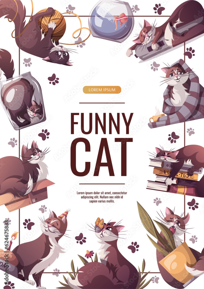 Flyer design with funny cats. Pet, kitty, kitten, animal, domestic life ...