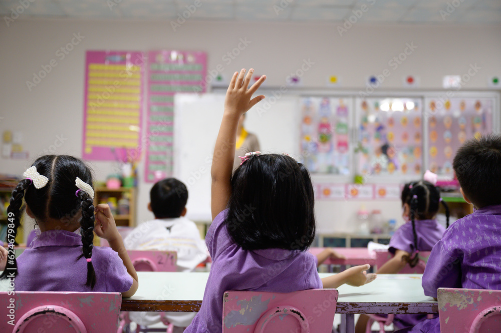 education and concept of children school Asian kindergarten girls raise ...