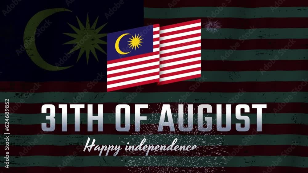 Independence day celebration animation of malaysia, text 31th august ...