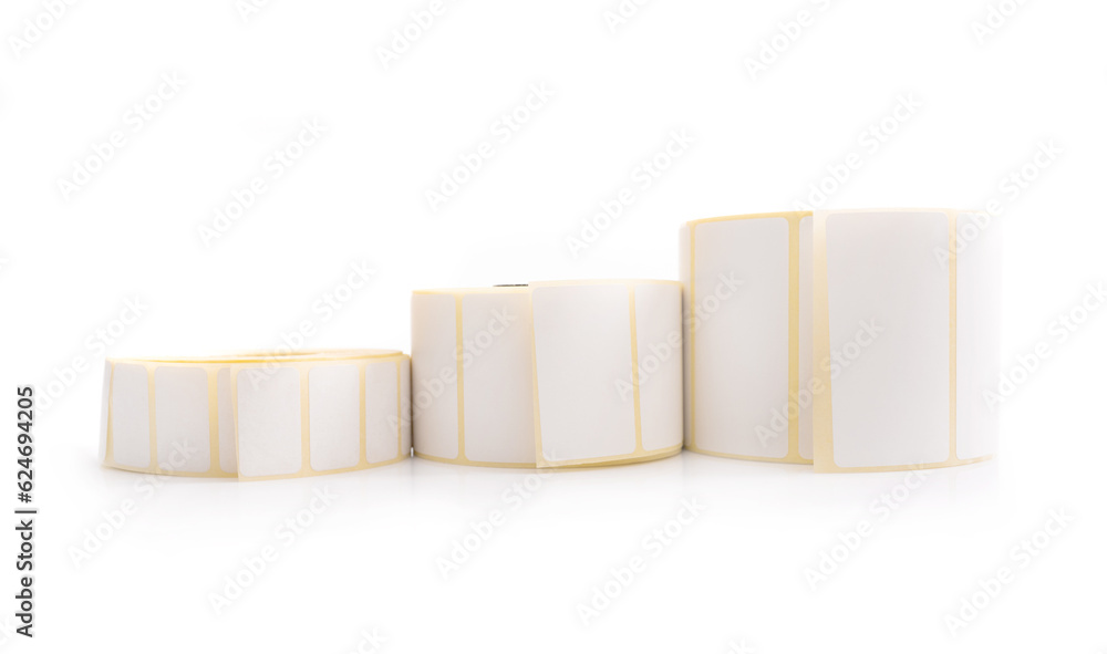Barcode sticker rolls set isolated on white background. Blank adhesive ...