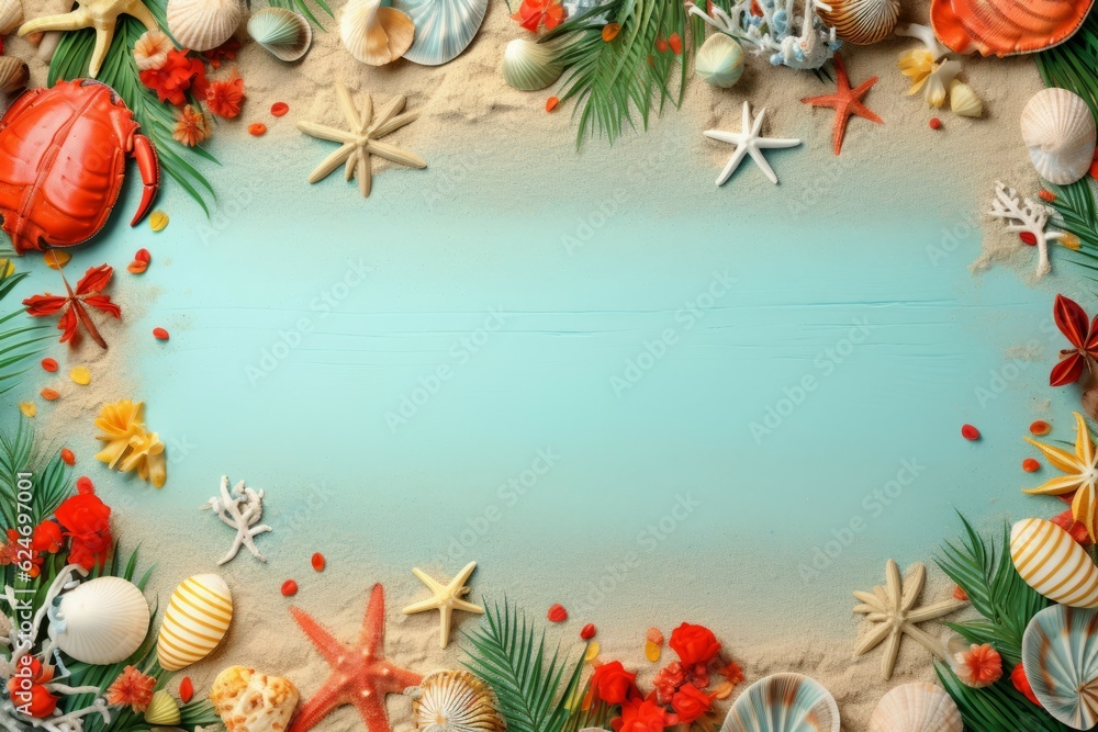 Beach themed frame for Flyers, Menù or Posters with Holiday Vacation ...