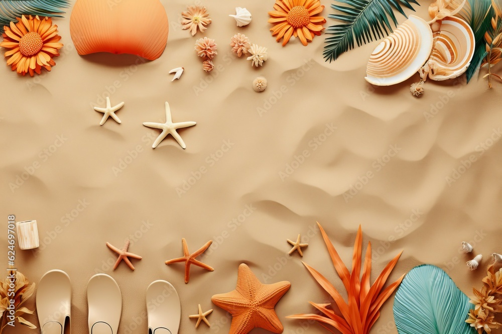 Beach themed frame for Flyers, Menù or Posters with Holiday Vacation ...