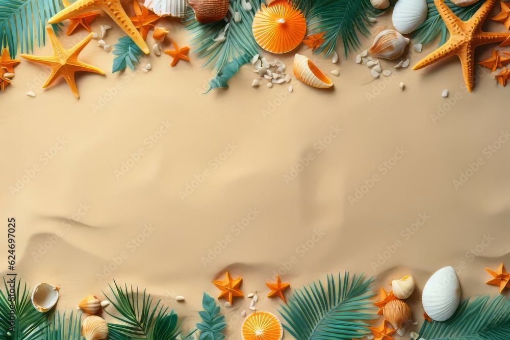 Beach themed frame for Flyers, Menù or Posters with Holiday Vacation ...