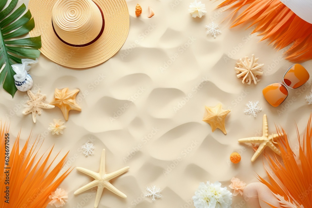 Beach themed frame for Flyers, Menù or Posters with Holiday Vacation ...