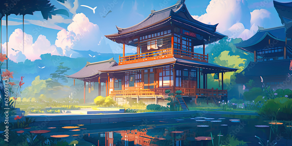 Asian background Japanese Chinese style building Temple, generated ai ...