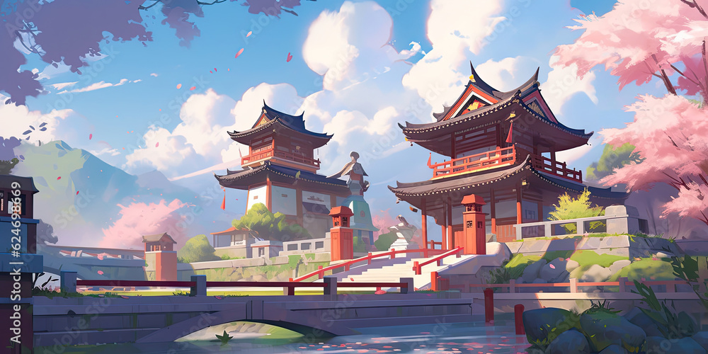 Asian background Japanese Chinese style building Temple, generated ai ...