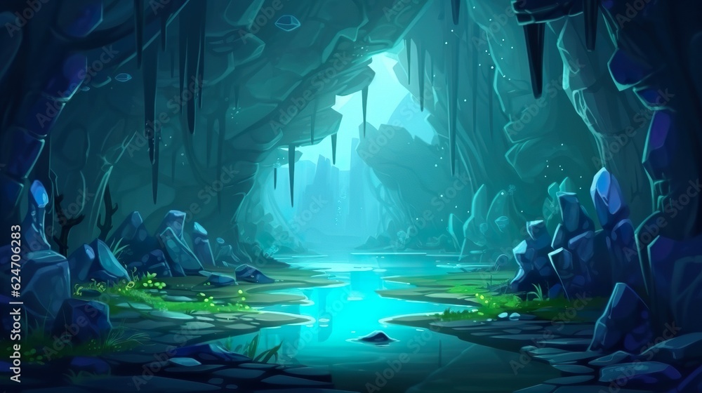 Abstract background underwater cave. Depths of imagination with an ...