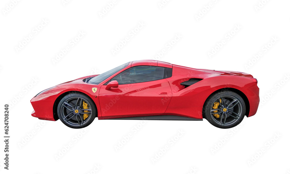 red sports car FERRARI isolated on white, side view of red ferrari PNG ...