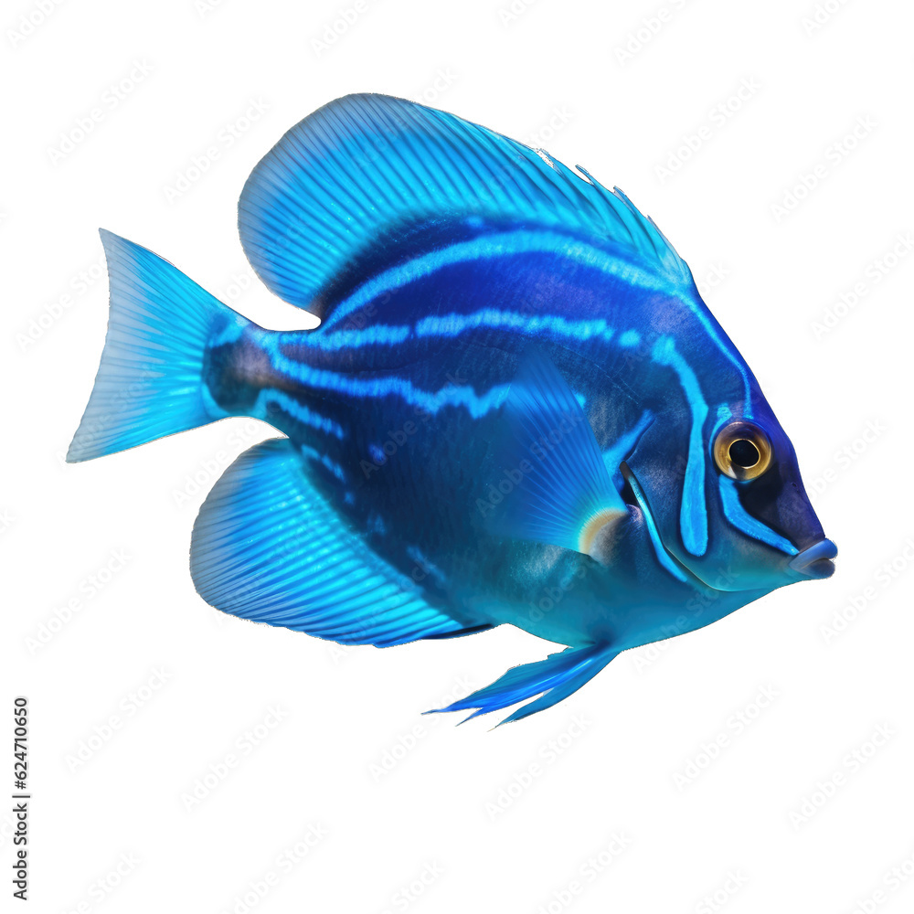Blue tang fish (ocean marine animal) isolated on transparent background ...