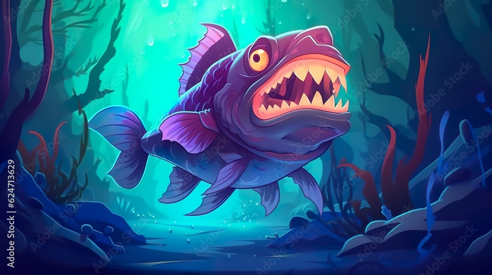 Background deep sea monster fish. Depths of the ocean with an ...