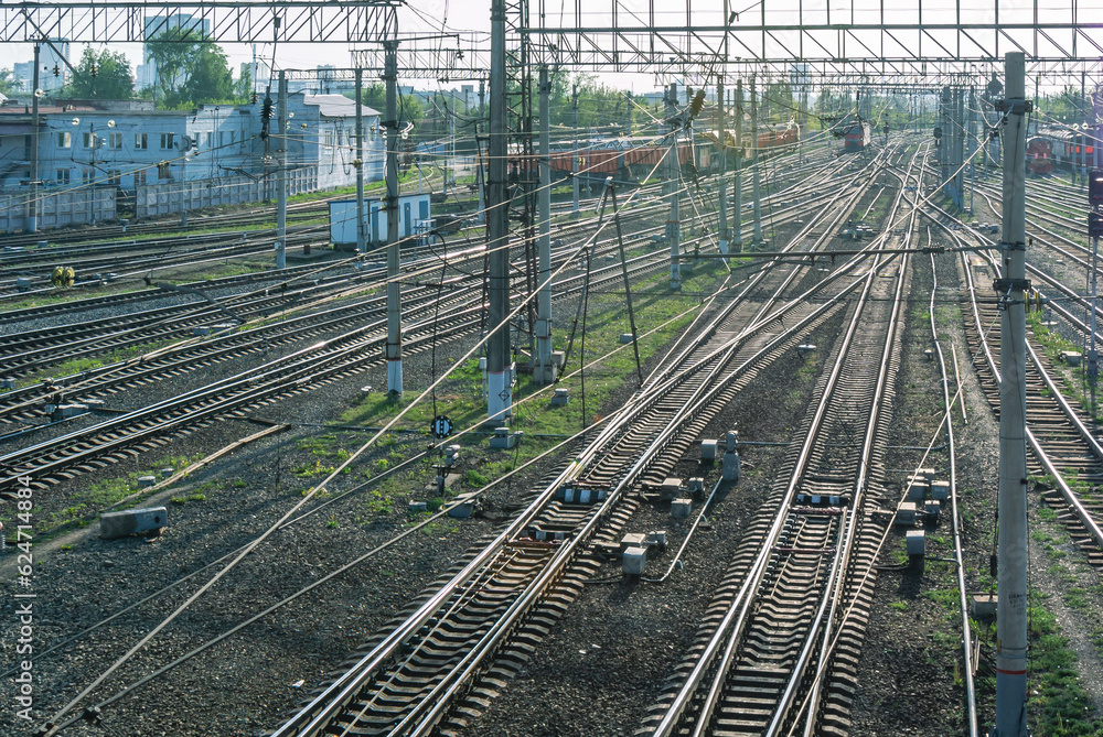 Railway transport. Transport railway interchange. Rails and sleepers ...