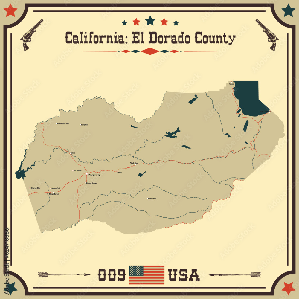 Large and accurate map of El Dorado County, California, USA with ...