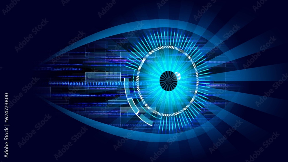 Magic Eye in electronical looks centered in ring of graphic elements ...