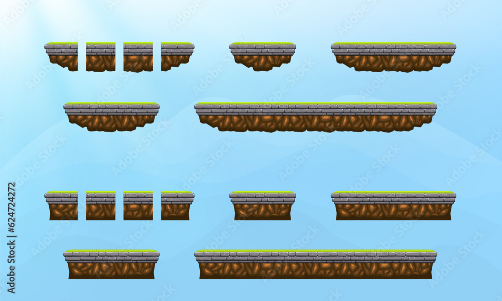 Elements and objects for building a computer game. Seamless template ...