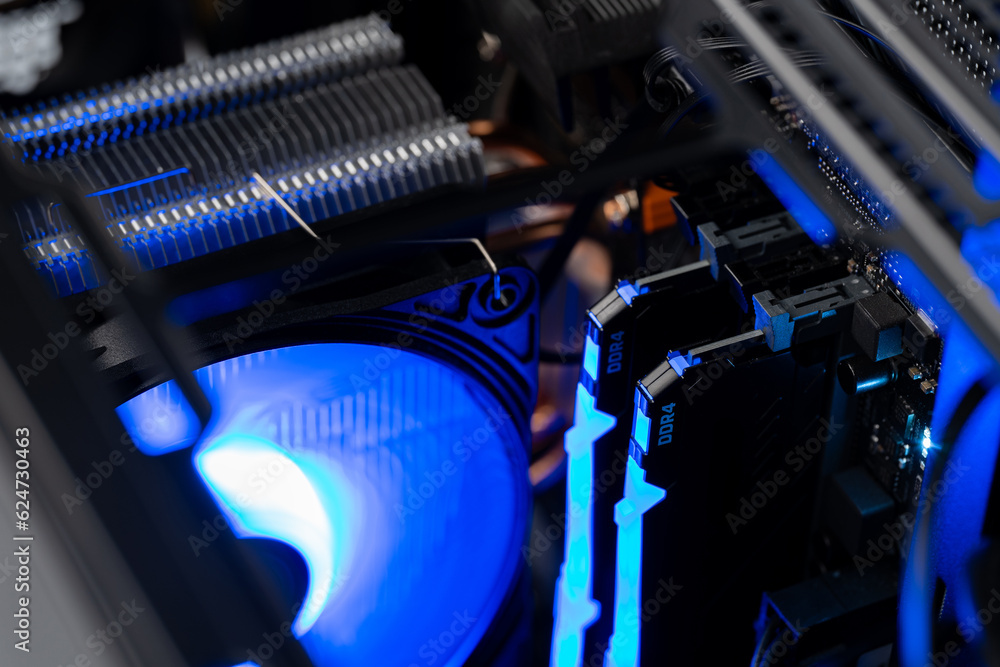 Computer fan. DDR4. Modern case cooling system. Installation of HTPC ...