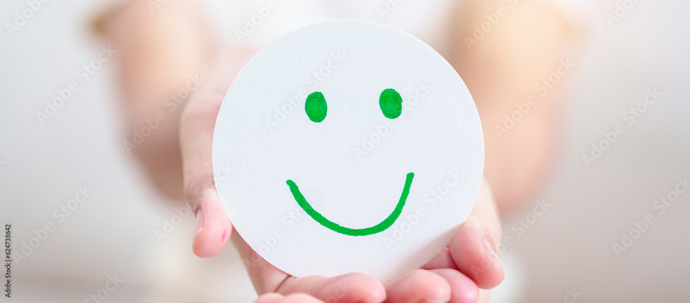 Woman show Happy Smile face paper, Mental health Assessment, Psychology ...