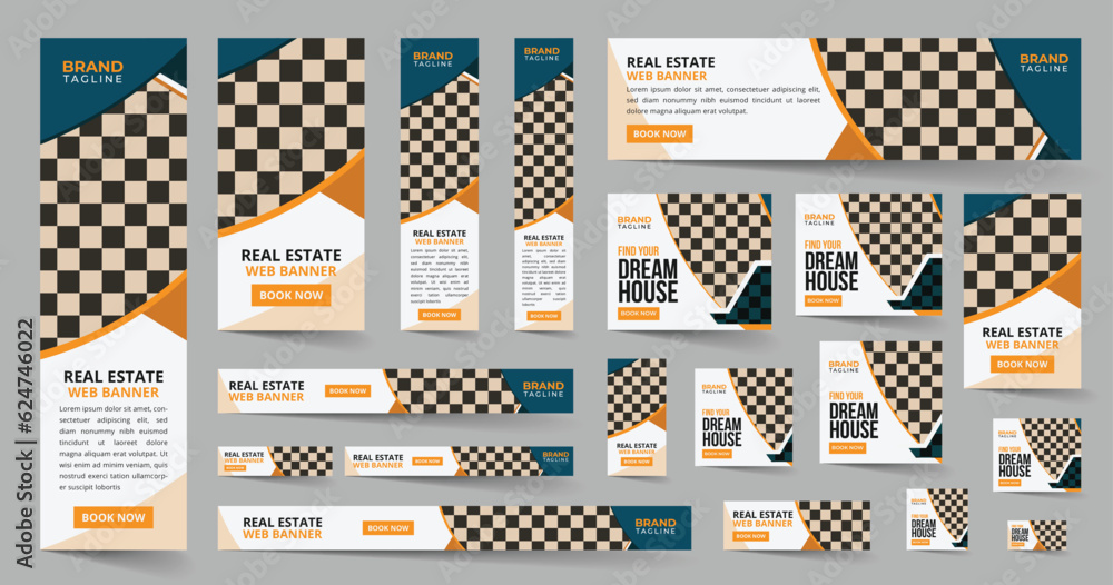 Corporate real estate business web ads banner bundle template design ...