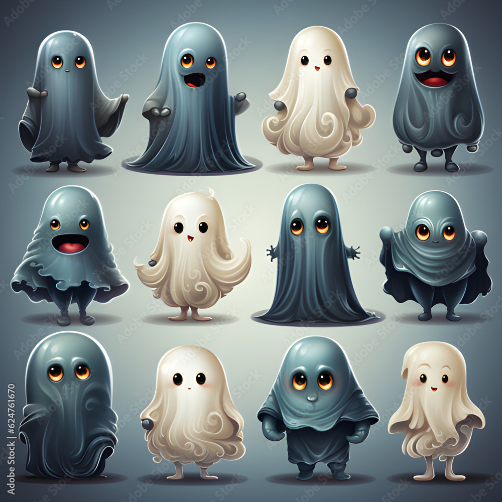 Good and evil ghosts of halloween, isolated set of personages in ...