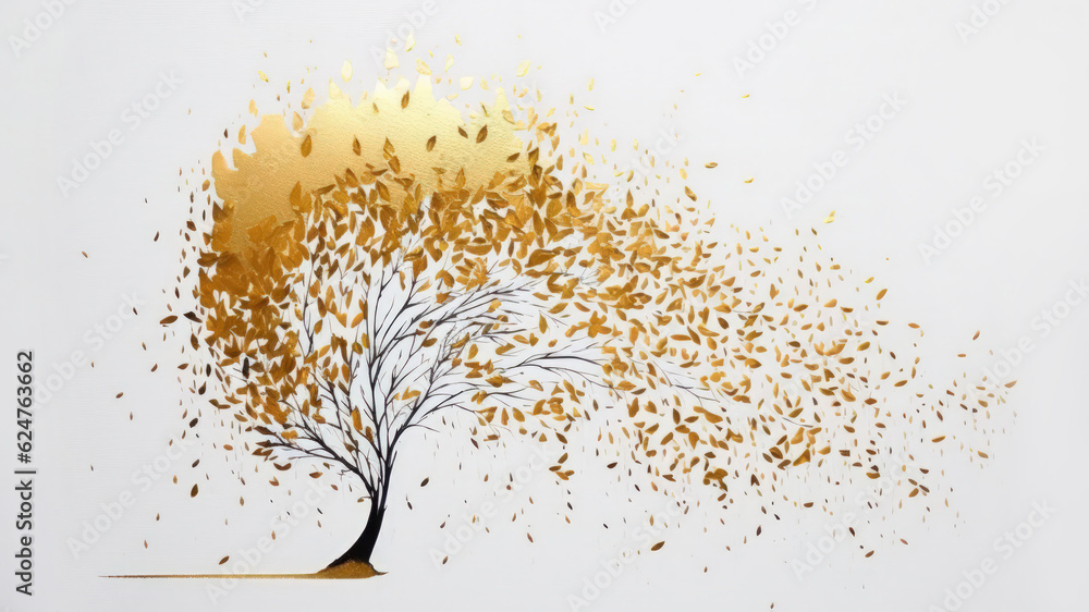 Abstract Golden tree fantasy illustration minimal. Digital Artwork gold ...