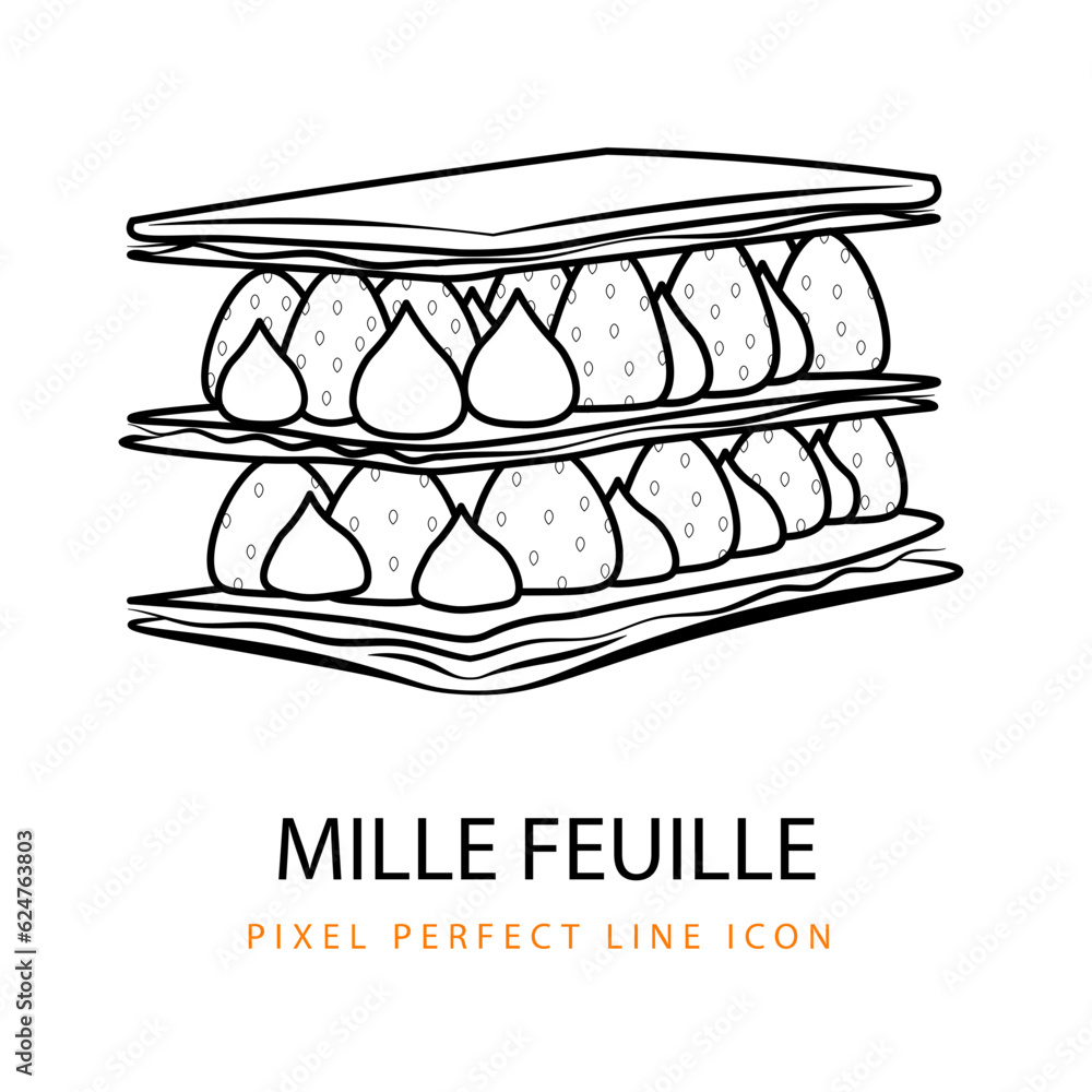Mille Feuille Thousand Sheets Air Puff Pastry Vector Line Art PNG SVG ...