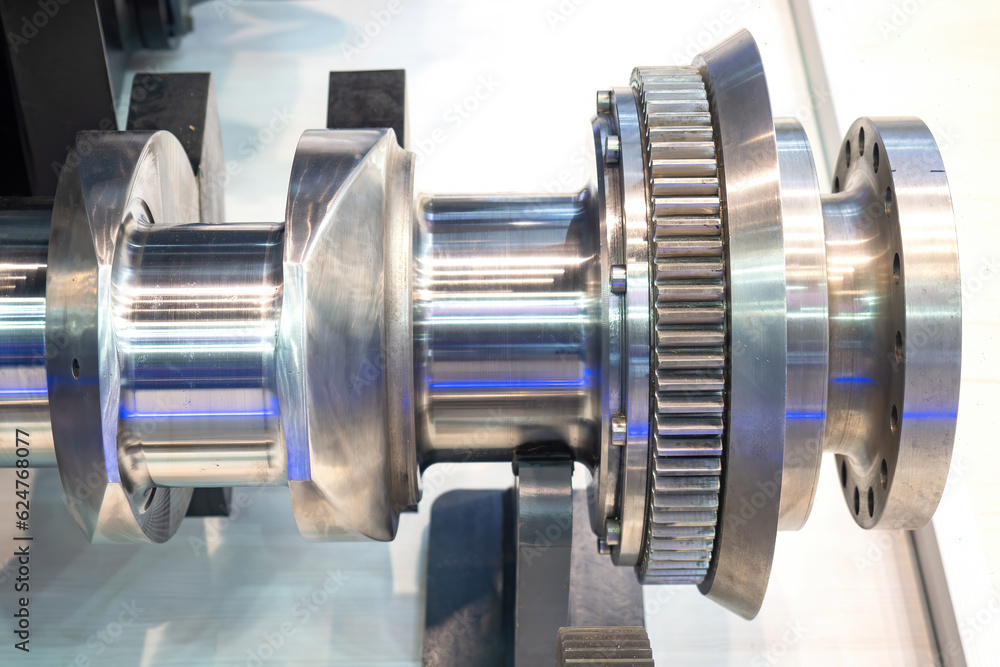Industrial equipment. Detail for manufacturing machine. Chrome-plated ...