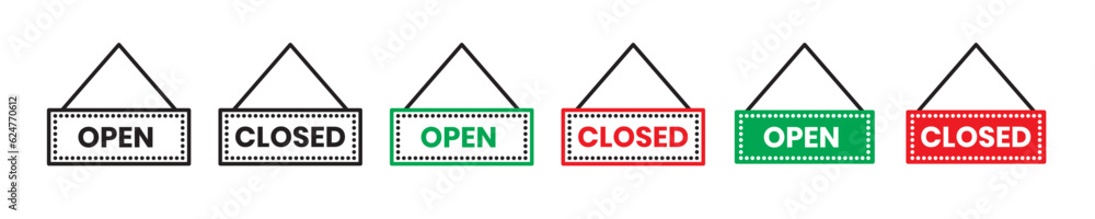shop or store Open and closed sign. red and green door open and closed ...