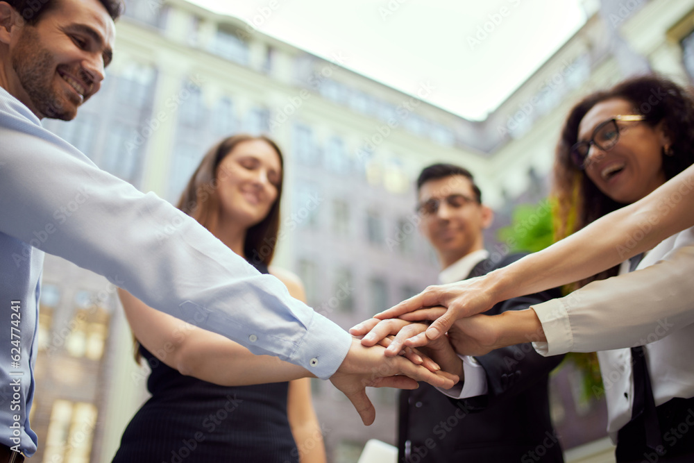 Successful teamwork and connection. Business people holding hands ...