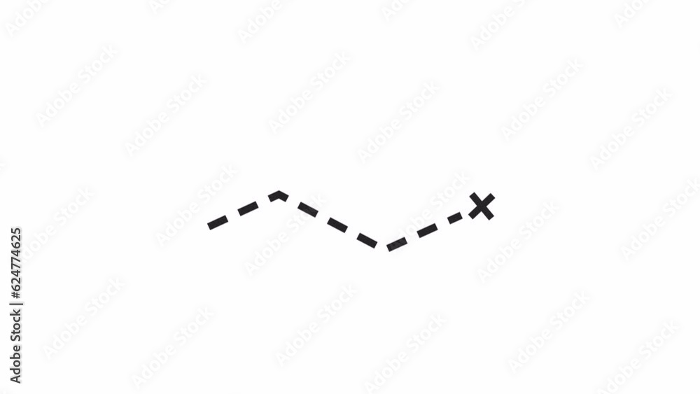 Dotted line trail bw 2D object animation. Travel destination route for ...