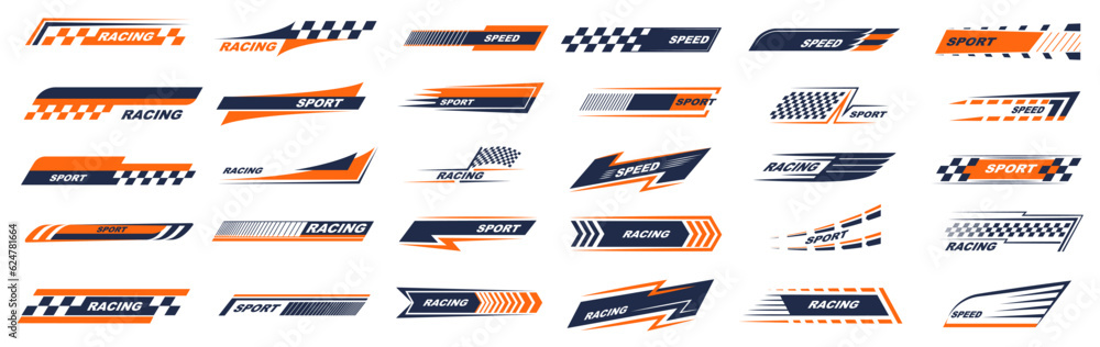 Sports stripes, car stickers black color. Racing decals for tuning set ...