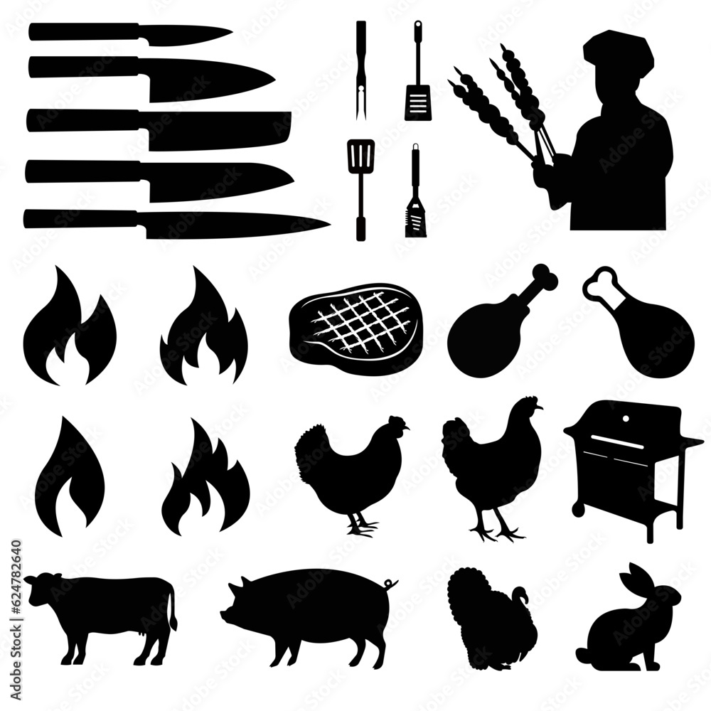 BBQ set farm animals vector collection Stock Vector | Adobe Stock