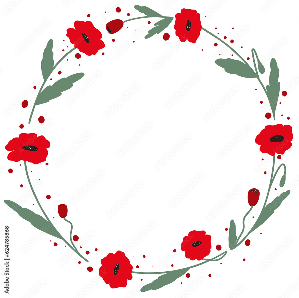 Poster Poppy flowers circle frame illustration – Wall Art | UkPosters