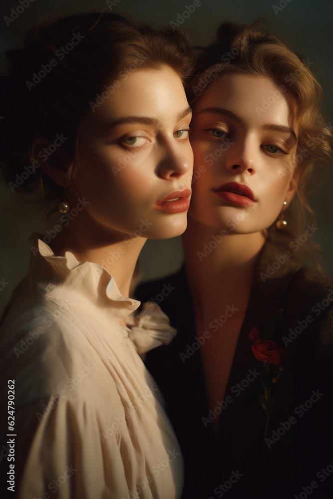 portrait of two women/models/book characters in daylight scene for ...