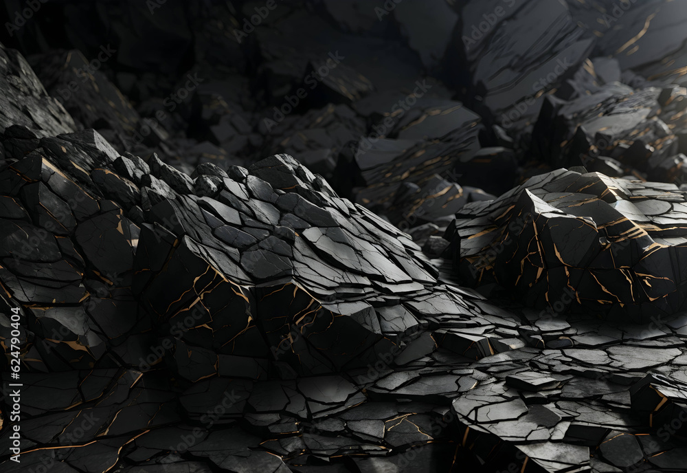 Ethereal Rock Veins: Volumetric Texture with Cracks. Captivating Black ...