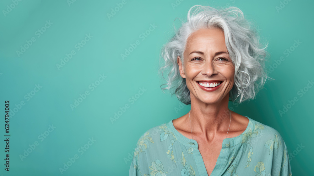 Smiling attractive woman 50s years old look to the camera, isolated on ...