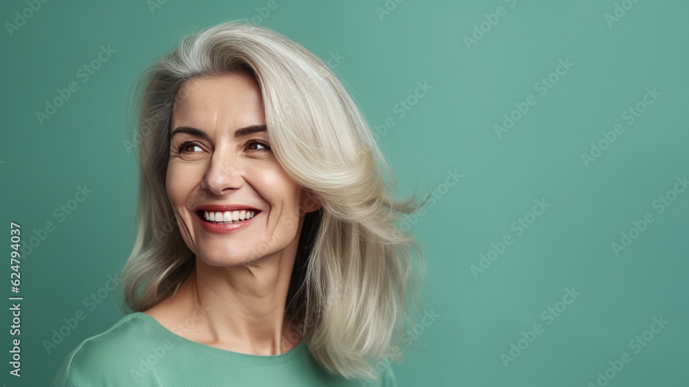 Smiling attractive woman 50s years old look to the camera, isolated on ...