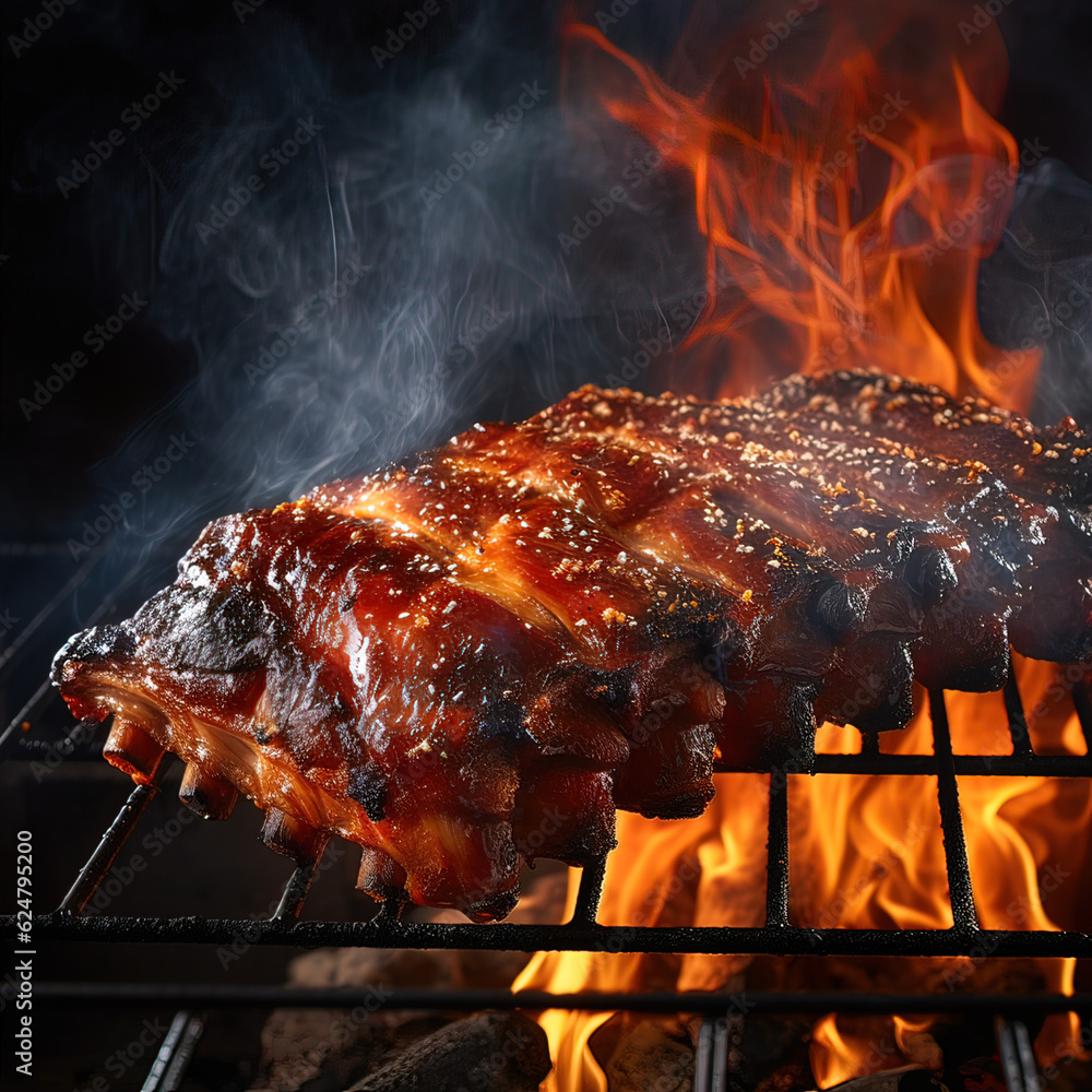 smoky pork ribs on the bbq rack made with AI Stock Illustration | Adobe ...