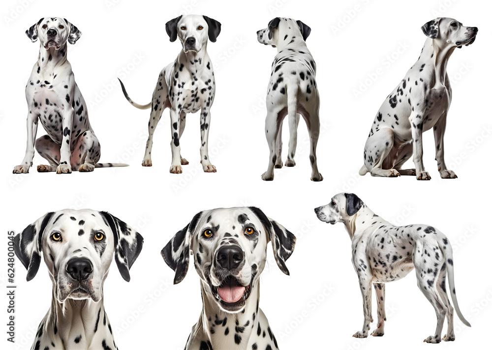 Dalmatian dog puppy, many angles and view portrait side back head shot ...