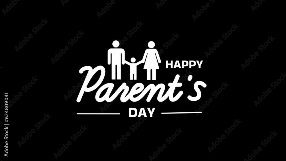 Happy Parents Day Text Animation in white color on transparent ...