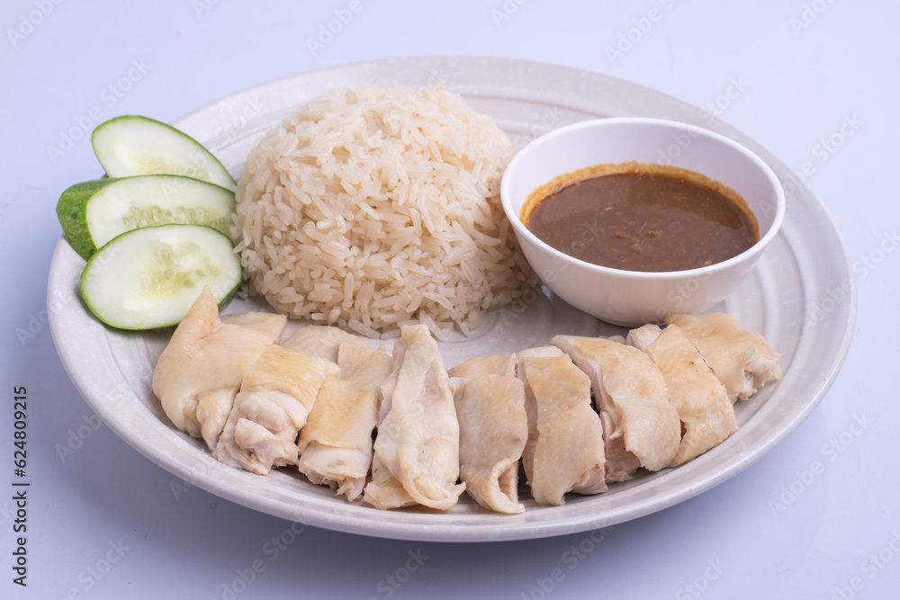 Hainanese chicken rice with soup .steamed chicken rice - Asian food ...