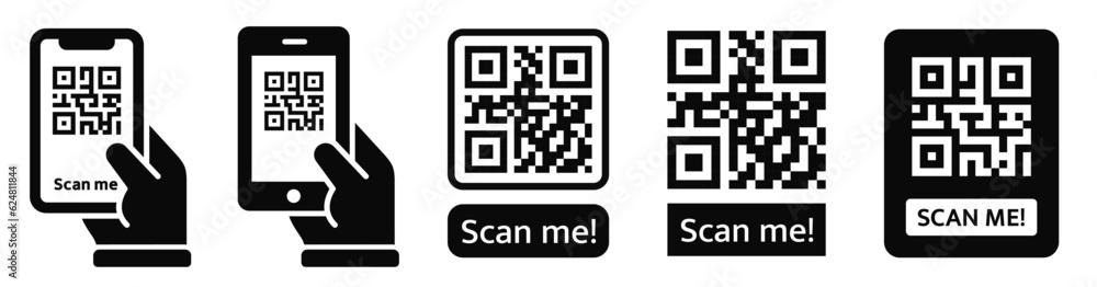 Scan QR code icon. QR code scan icon with smartphone sign. QR code for ...