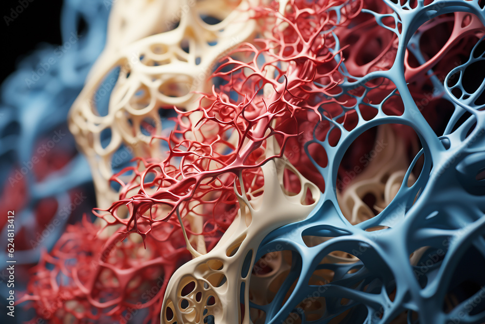 pulmonary alveoli, with detailed depictions of the alveolar sacs and ...